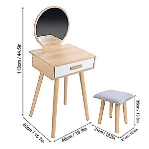 NJSV White Vanity Makeup Dressing Table Set w/Stool Drawer&Mirror Jewelry Wood Desk Shuq Vanity Desk Makeup Vanity Side Tables Bedroom Vanity Table Portable Desk Vanity Set