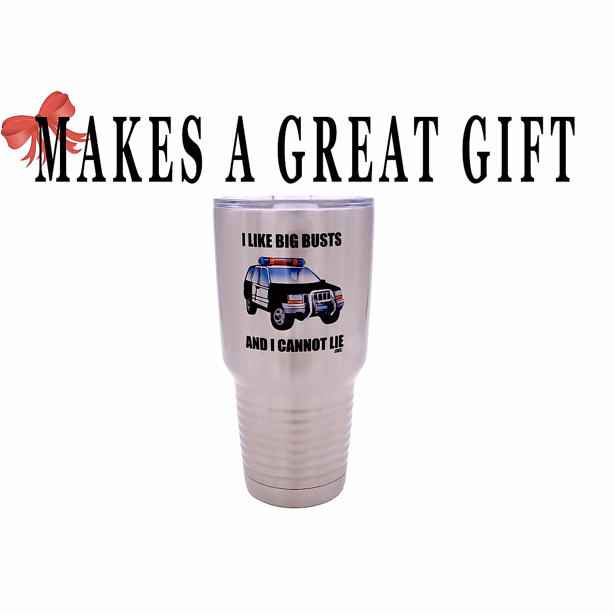 Rogue River Tactical Funny Police Officer Large 30oz Travel Tumbler Mug Cup w/Lid I Like Big Busts Thin Blue Line PD Gift