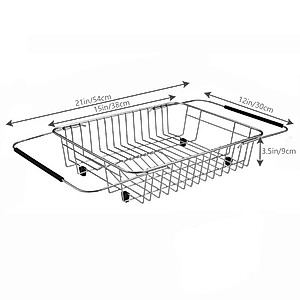 ARCCI Expandable Dish Drying Rack Over The Sink, Large Capacity Sink Dish Rack Drainer Plate Organizer Shelf with Removable Utensil Holder, Dish Drainer Rack for Kitchen Counter, Inside Sink