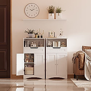 Gizoon Bathroom Storage Cabinet with Large Drawer & Door, Freestanding Floor Storage Cabinet Organizer for Bedroom, Living Room, Entryway, Office, Space Saving, White