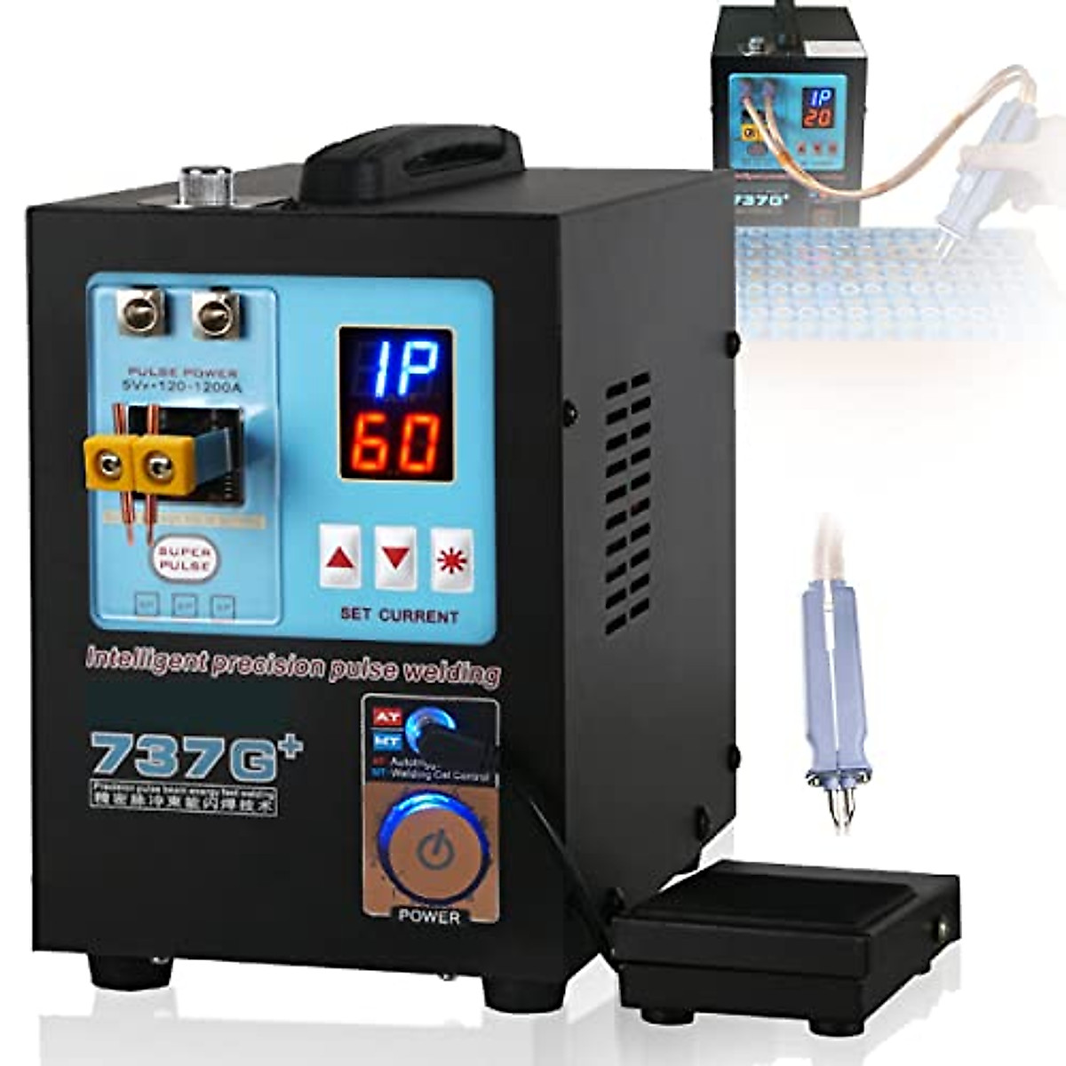 RCBDBSM 737G+ 4.3KW Battery Spot Welder, Battery Spot Welding Machine for 18650 14500 Lithium Battery Pack Building, Portable Pulse Welding Machine with Welder Pen and Foot Pedal