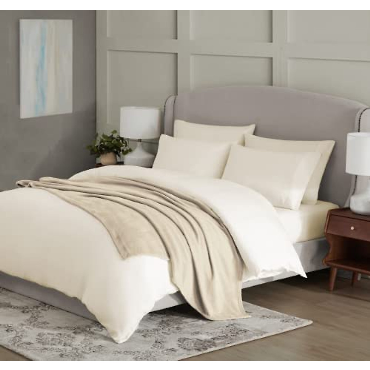 U.S. Polo Assn. Super Soft Oversized Bed & Couch Throw Blanket, Fuzzy Warm Lightweight Flannel Throws, All Season Plush Fleece Comfort, 50x70in, Beige