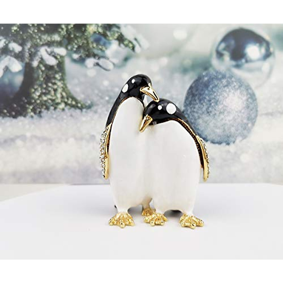 Furuida Trinket Box Penguin with Hinged Enameled Jewelry Box Classic Animal Ornaments Metal Craft Gift for Home Decor