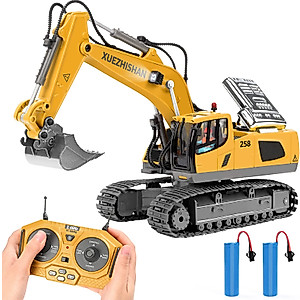 KidsFaves Remote Control Excavator Toys for Boys Turns 680-degree 2 Batteries Metal Shovel Lights/Sounds Construction Toys Birthday Gifts Boy Toys for 3 4 5 6 7 8 Years Old
