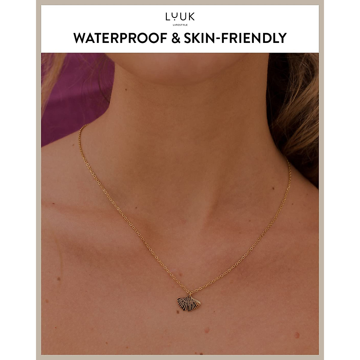 LUUK LIFESTYLE Necklace for women with ginkgo leaf pendant and HAPPINESS gift card, modern and minimalist fashion accessory, jewelry for everyday wear, good luck charm, zen yoga gift, gold