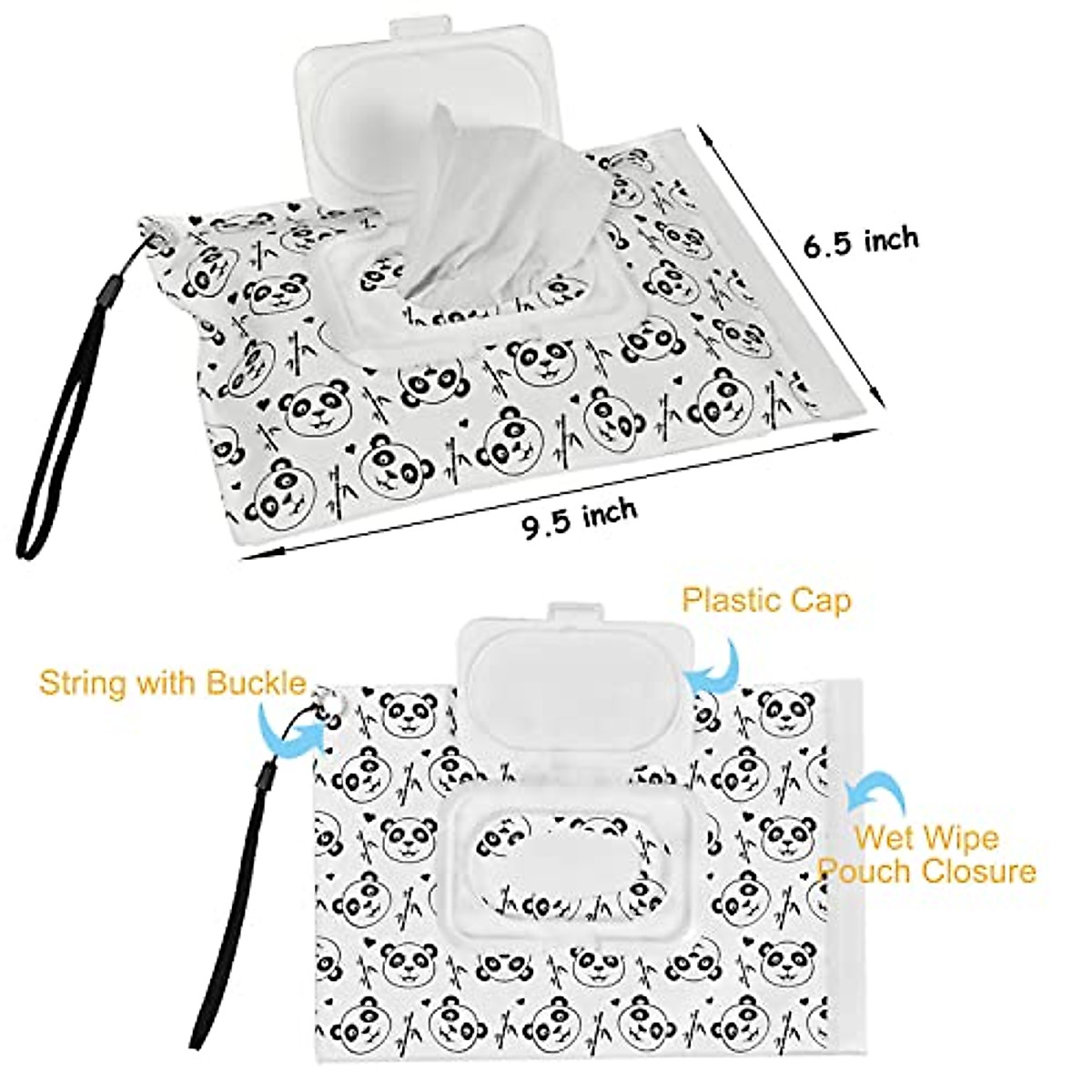 Umtiti Wipes Dispenser & Wipes Pouch/Tissue Bag, Wipes/Tissue Case with Moisture Seal Secure Lid, Non-Slip Rubber Feet & Sealing Design Keeps Wipes Fresh, Dustproof Wipes Container(BN+Panda)
