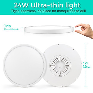 12 Inch 24W LED Flush Mount Ceiling Light Fixture, 5000K Daylight White, 3200LM, Flat Modern Round Light Fixtures, 240W Equivalent White Ceiling Lamp for Kitchens, Stairwells, Bedrooms.etc. 2Pack