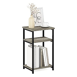 Furinno Just 3-Tier Metal Frame End Table with Storage Shelves, 1-Pack, French Oak