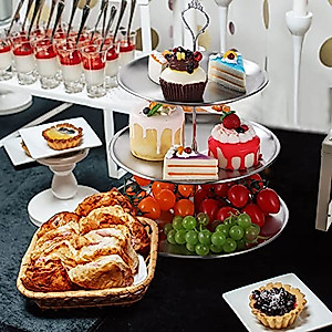 Set of 2 Cupcake Display Stands 3 Tier Serving Tray Platters Stainless Steel Cup Cake Tower for Birthday Party Wedding Cakes Dessert Cookie Candy (Silver)