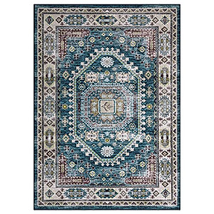 GAOMON Bohemian Washable Area Rug 5x7 Vintage Boho Living Room Rug Non-Slip Nursery Rug for Bedroom, Low-Pile Retro Carpet Print Distressed Entryway Rug for Dining Room Office