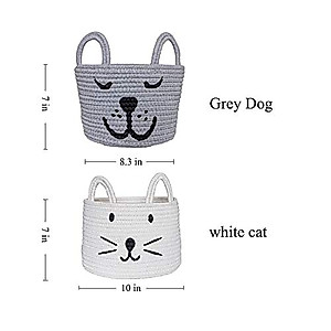 Small Woven Cotton Rope Storage Basket,2 Pack Cute Cotton Rope Baskets with handle,Baby Nursery Organizer for Toy Storage Bin | Pet Gift Basket for Cat,Dog,10 x 10 x 7 Inch
