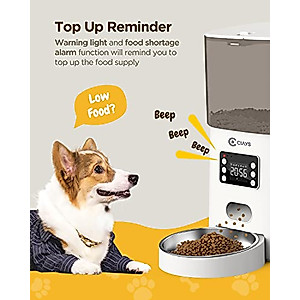 Ciays Automatic Cat Feeders, 6L Cat Food Dispenser Up to 20 Portions 6 Meals Per Day, Pet Dry Food Dispenser with Distribution Alarms for Small Medium Cats Dogs, White