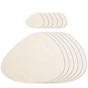 AHHFSMEI Placemats Set of 6 Faux Leather Place mats for Dining Table Heat-Resistant Non-Slip Washable Waterproof Coffee Mats Easy Clean Table Mats and 6 Coasters(Light Grey)