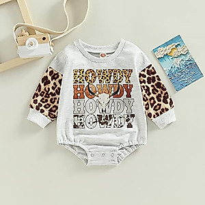 Lamuusaa Western Baby Girl Boy Clothes Long Sleeve Romper Sweatshirt Cow Print Bodysuit Oversized Sweater Fall Outfit 0-24M (Leopard A, 6-12 Months)