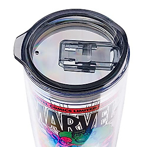 Silver Buffalo Retro Marvel Comics Avengers Double Wall Travel Tumbler with Slide Close Lid Spider-Man, Captain America, Thor, Hulk, and Iron Man, 20 Ounces