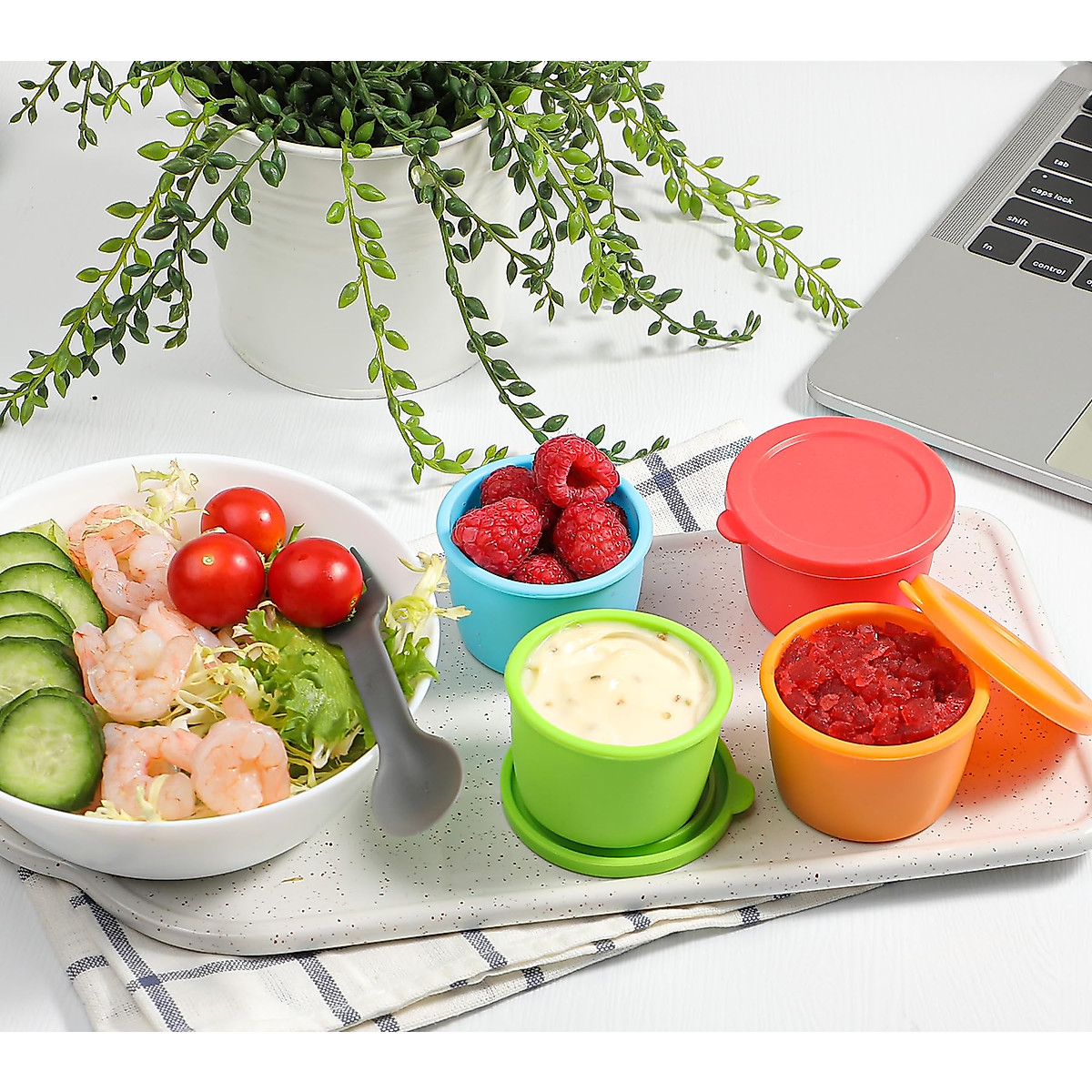 KOLUTI 2.4oz Salad Dressing Container To Go 8 Pack, Nonstick Silicone Condiment Portion Cup with Lid, Small Sauce Storage Box for Lunch Bento, Leak-proof, BPA Free, Dishwasher & Microwave & Oven Safe