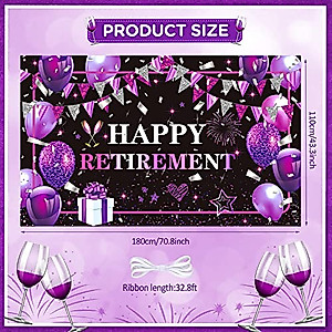 Purple Happy Retirement Banner Decorations Large Purple and Black Retirement Backdrop Sign in Retirement Theme Party Photo Booth Background for Women Men Retirement Office Farewell Party Supplies