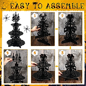 Halloween Cupcake Stand 3-Tier Halloween Gothic Cardboard Cupcake Holder Haunted Skull Candelabra Cupcake Tower Decor with 20g Spider Web Stretchable Cobweb for Halloween Party Supplies Decoration