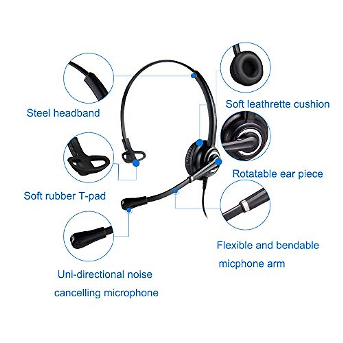 MAIRDI Telephone Headset with RJ9 Jack & 3.5mm Connector for Landline Deskphone Cell Phone PC Laptop, Office Headset with Microphone for Call Center, Work for Cisco Phone 7941 7965 6941 7861 8811