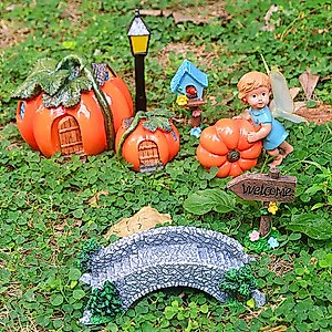 Danmu 7 Pack Pumpkin and Fairy Set Miniature Figurines, Fairy Garden Accessories, Fairy Garden Supplies, Fairy Garden Animals for Fairy Garden, Micro Landscape, Plant Pots, Bonsai Craft Decor