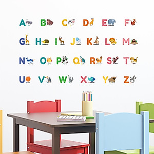 DECOWALL DS-8014 Colourful Animal Alphabet ABC Kids Wall Stickers Wall Decals Peel and Stick Removable Wall Stickers for Kids Nursery Bedroom Living Room (Small) décor