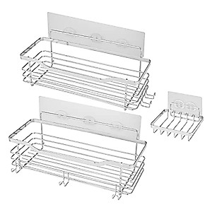 Lonelli 3 Pack Shower Caddy Bathroom Organizer Storage Shelves NO NAIL, NO DRILL SUS304 Stainless Rustproof Bathroom, Kitchen Organizers and Storage Shower Shelves With Razor Holders