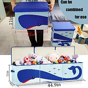 MYFLOCY Toy Box for Kids Extra Large, Collapsible Toddler Toy Organizer Storage, Waterproof Child Toy Chest for Boys Girl with Lids, Sturdy Toy Kid Storage Bin for Nursery(Navy Blue Whale)