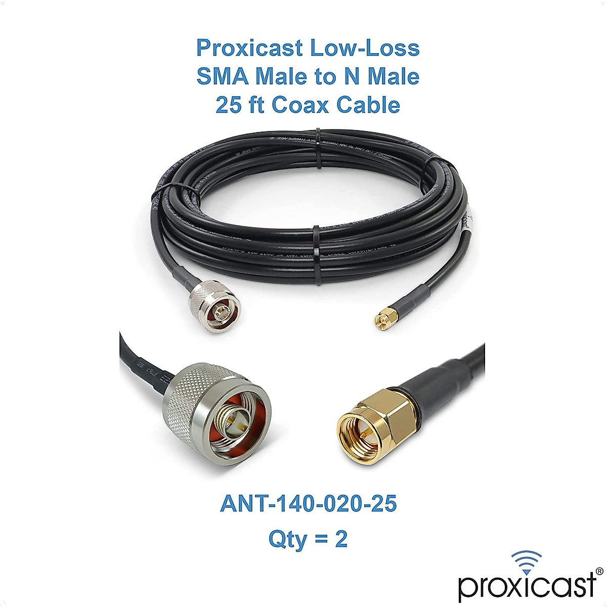 Proxicast Pro-Gain 4G / 5G MIMO Antenna + 2X 15 ft Pro Grade Low Loss CFD240 Coax Cable + Free Self-Fusing Silicone Rubber Sealing Tape Bundle (ANT-127-05M-BDL-15)