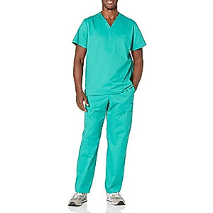 Amazon Essentials Men's V-Neck Scrub Top with Pockets, Emerald Green, Large