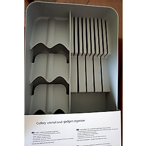 Toosbuc Kitchen Utensil Drawer Organizer 2-Tier Tray knife holder drawer & Silverware Flatware Cutlery Organizer Tray (Stackable-grey)