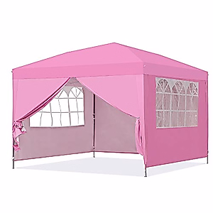 Saemoza Pop Up Canopy Tent, 10x10 Outdoor Commercial Instant Gazebo Tent with 4 Removable Sidewalls, Height Adjustable Portable Beach Canopy with Carry Bag (Pink)