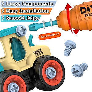 YLTTZH 4 Pack Take Apart Construction Trucks Cars Toys for Boys 3+ Year Old,STEM Montessori Trucks Toys with Drill,Construction Trucks Engineering Trucks Toys Playset for 3 4 5 6 7 8 Year Old Boys