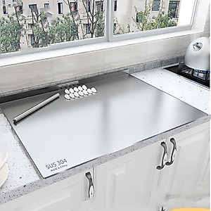 Kitchen Pastry Board Stainless Steel Chopping Board with Lip Double Sided Chopping Board Easy To Clean Non-Slip 'L' Shape for cutting cheese,slicing pizza (23.6 * 23.6in(60 * 60cm),Thick:2mm)