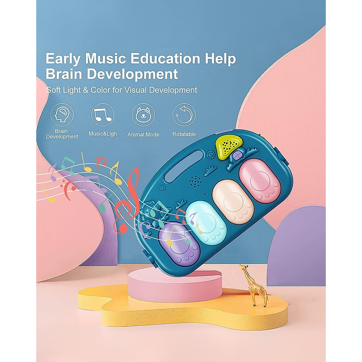 dearlomum Baby Play Mat Baby Gym,Funny Play Piano Tummy Time Baby Activity Mat with 5 Infant Sensory Baby Toys, Music and Lights Boy & Girl Gifts for Newborn Baby 0 to 3 6 9 12 Months（New Blue）