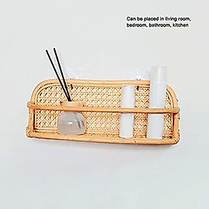 JIJO Rattan Wall Shelf Hand Crafted Natural Rattan Hanging Rack Wall Storage Shelf for Bathroom Kitchen Living Room