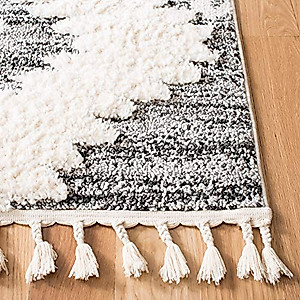 SAFAVIEH Moroccan Tassel Shag Collection 8' x 10' Ivory/Grey MTS652F Boho Non-Shedding Living Room Bedroom Dining Room Entryway Plush 2-inch Thick Area Rug