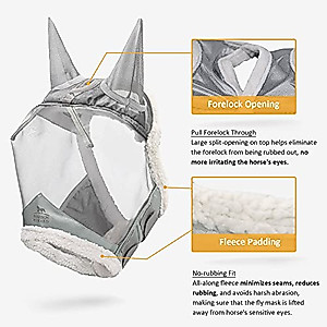 Harrison Howard Horse Fly Mask UV Protective Fine Mesh with Extra Wool Soft Touch on Skin Moonlight Silver S