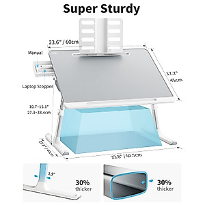 Laptop Bed Tray Desk, SAIJI Adjustable Laptop Stand for Bed, Foldable Laptop Table with Storage Drawer for Eating, Working, Writing, Gaming, Drawing (Gray, X-Large)