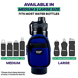 TALINGO TOTE – Gym Water Bottle Pouch with Phone Holder, Secure Zipper Pocket, Card Holder and Key Holder. Ideal Water Bottle Accessories for Gym - Water Bottle Phone Holder for Gym - Large Blue