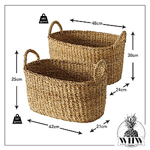 WHW Whole House Worlds Made by Nature Seagrass Baskets, Set of 2 Ovals, Handwoven, Chunky Sweater Weave, 19 and 16.5 Inches