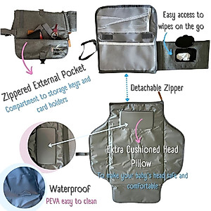 Portable Diaper Changing Pad for Baby, Detachable Travel Changing Pad with Baby Wipes Pocket, Gifts for Baby Shower, Newborn Girls and Boys, Foldable Changing Pad