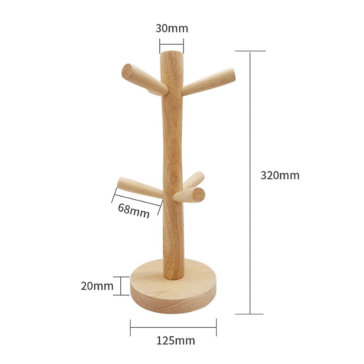TUPANDY Mug Holder Wooden Mug Rack Tree with 6 Hooks Coffee Cup Organizer Stand Wood Mug Hanger Stand for Display Coffee Mugs Glasses and Cups for Kitchen Dinnerware Storage, FBA-HYYU66899