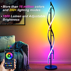 LENIVER LED Spiral Floor Lamp, Unique 3 Color Dimmable Standing Lamp, Modern Creative Standing Pole Lamps with Remote Control for Living Room, Bedroom and Office - Black