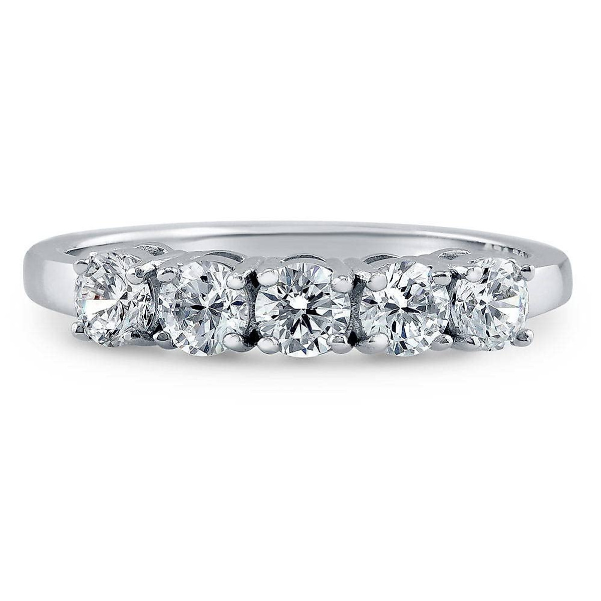 BERRICLE Sterling Silver 5-Stone Cubic Zirconia CZ Fashion Ring for Women, Rhodium Plated Size 6.5