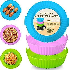 3Pcs Air Fryer Silicone Liners 8inch Air Fryer Silicone Pot Reusable Food Grade Silicone Air Fryer Baking Tray Basket Accessories Replacement of Flammable Disposable Parchment Paper Fit 3-7QT Airfryer