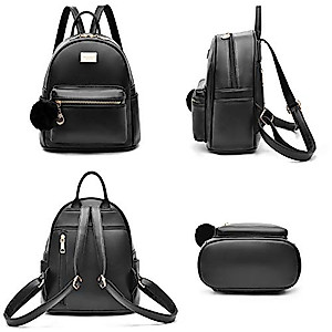I IHAYNER Women Fashion Backpack Cute Leather Backpack Mini Backpack Purse for Women Satchel Bags with Pompom Casual Travel Daypacks Black