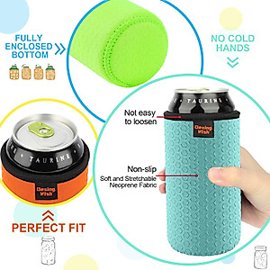 Desing Wish 4 Pack 16oz Can Cooler Sleeves Honeycomb Embossing Insulated Neoprene Soda Cans Sleeves Holders Non-slip Can Insulator Sleeves - Orange/Green/Cyan/Grey