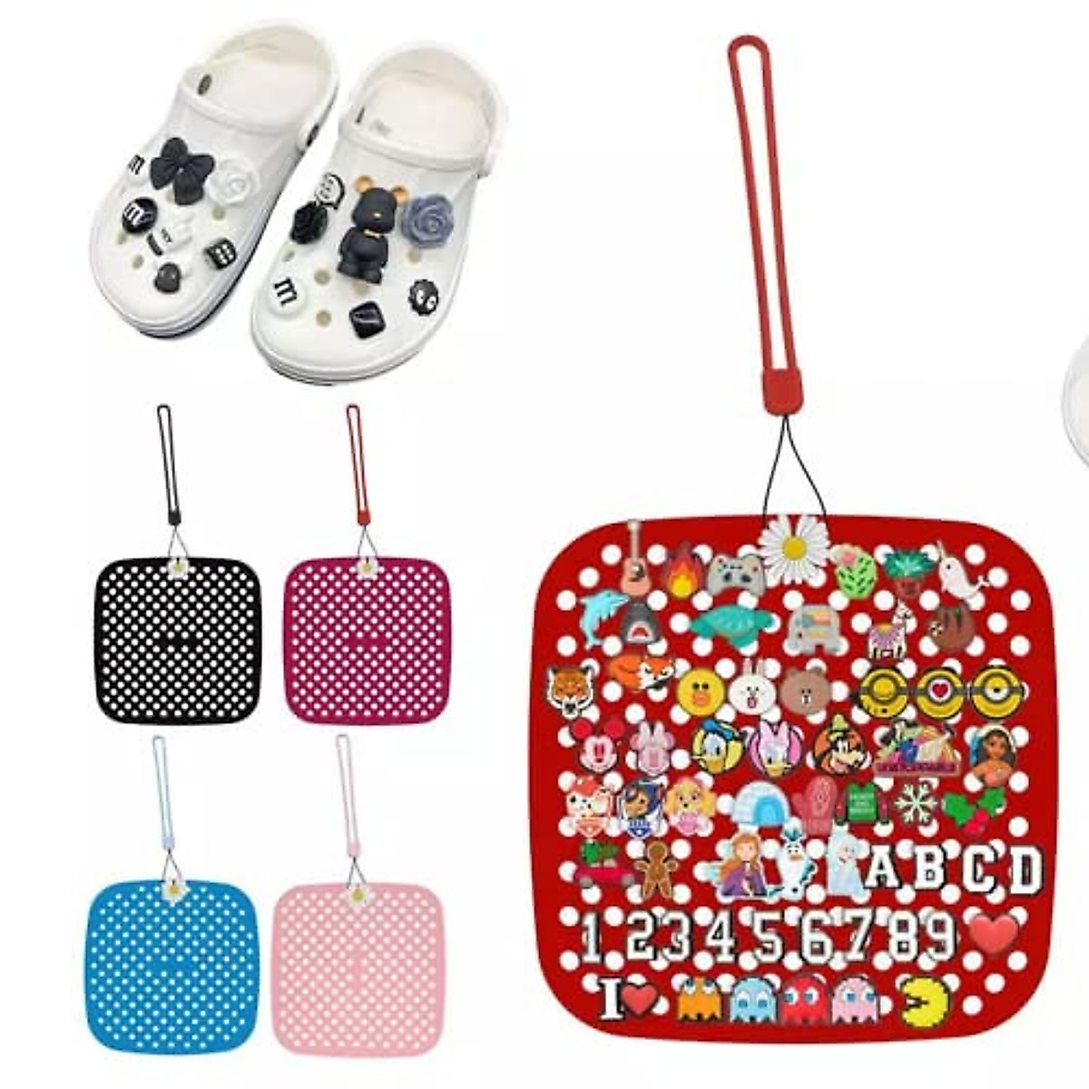 Shoe charms holder - Crocs charms organizer - Shoe Charms Organizer and Display - Portable Flexible and hygienic Silicone Roll Storage Bag Wall Mounted Hanging Display Stand