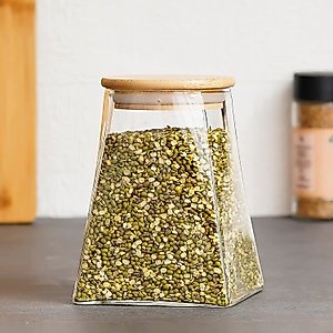 Femora Kitchen Storage Jars Borosilicate Glass Jars for Kitchen With Wooden Lid Air Tight Jar, 900 ML, Pack of 1