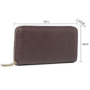 Daisy Rose Women’s Zip-Around Wallet & Phone Clutch with RFID Blocking, PU Vegan Leather (Brown Check)